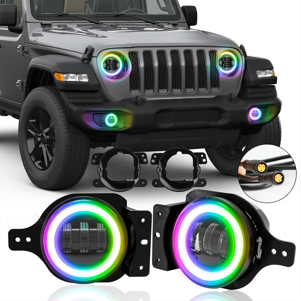 tmori 4 inch RGB Halo Rotating LED Fog Lights For 2018-2022 Jeep Wrang ...